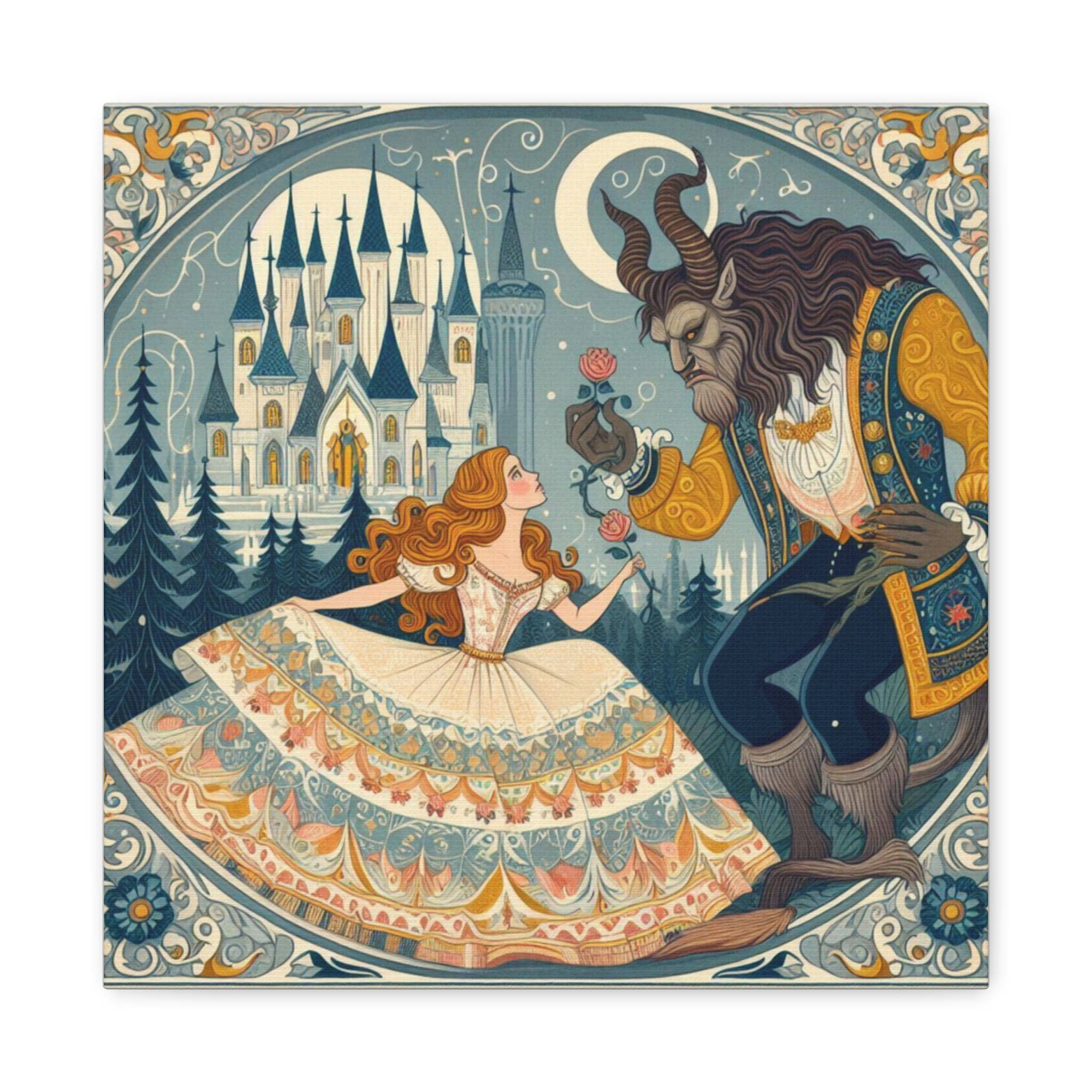 Canvas Print, Beauty and the Beast Fairy Tale Library Home Decor ...