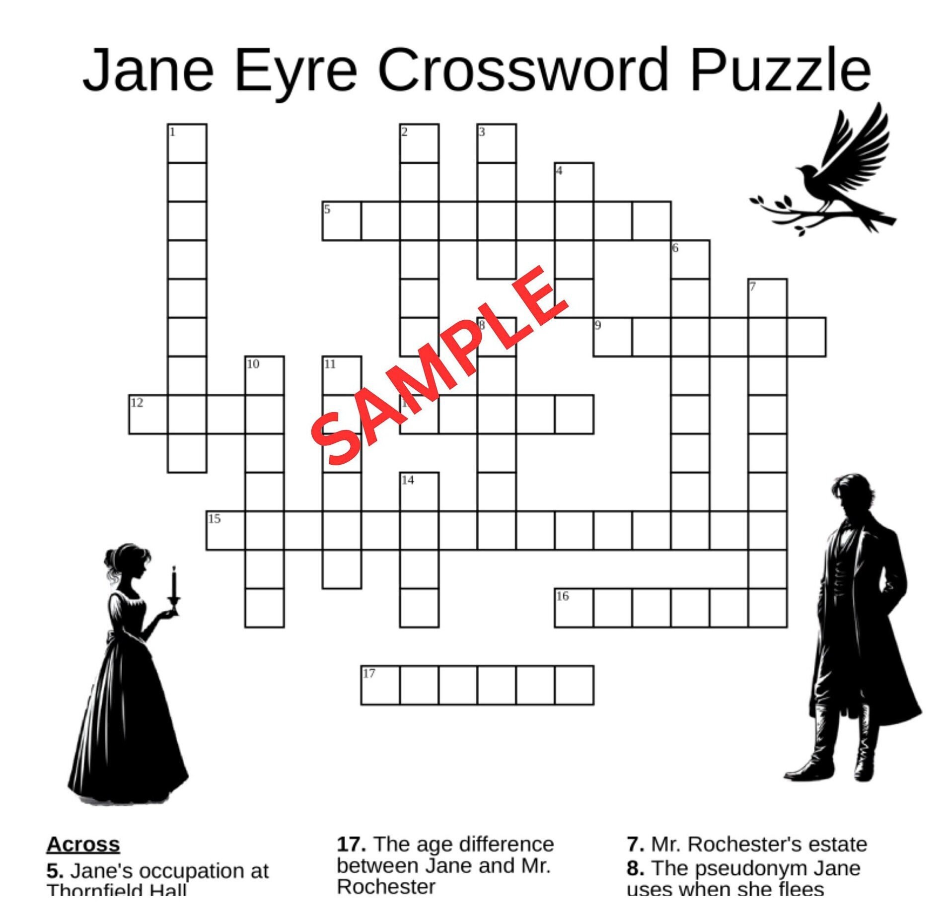 Jane Eyre, Crossword, Printable, Digital, Letter Size, Horizontal ...