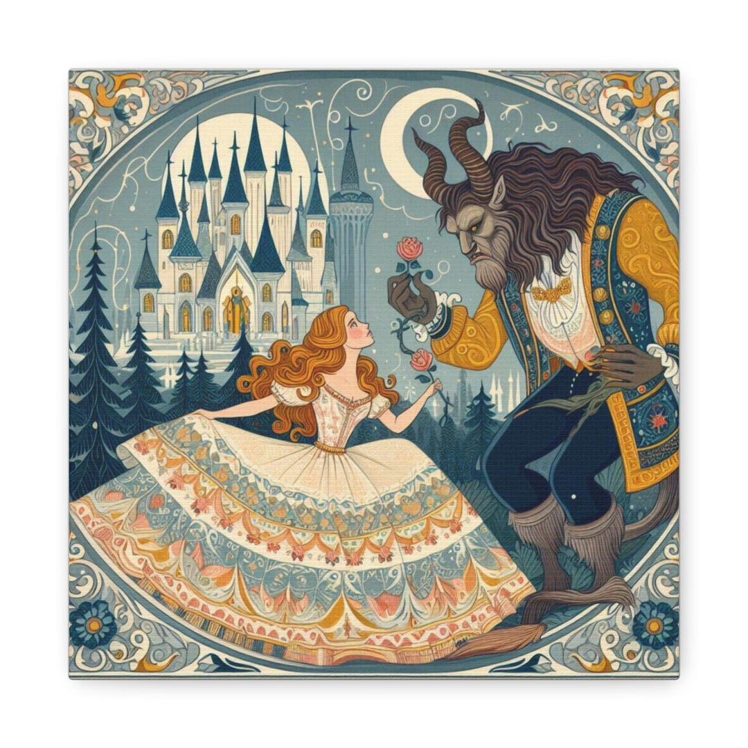 Canvas Print, Beauty and the Beast Fairy Tale Library Home Decor ...