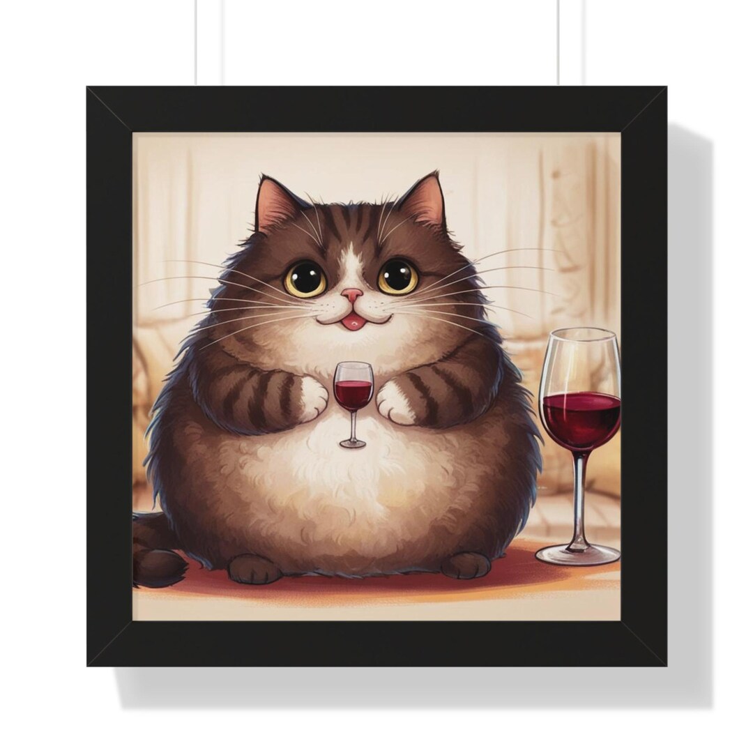 Charming Cat-themed Framed Horizontal Poster, Cute Art for Cat Lovers ...