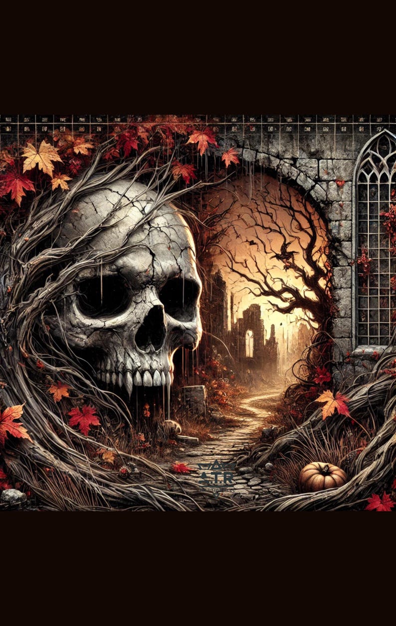 Dark Floral Wall Art- Goth Xmas - Fall Decor With Skulls & Leaves ...