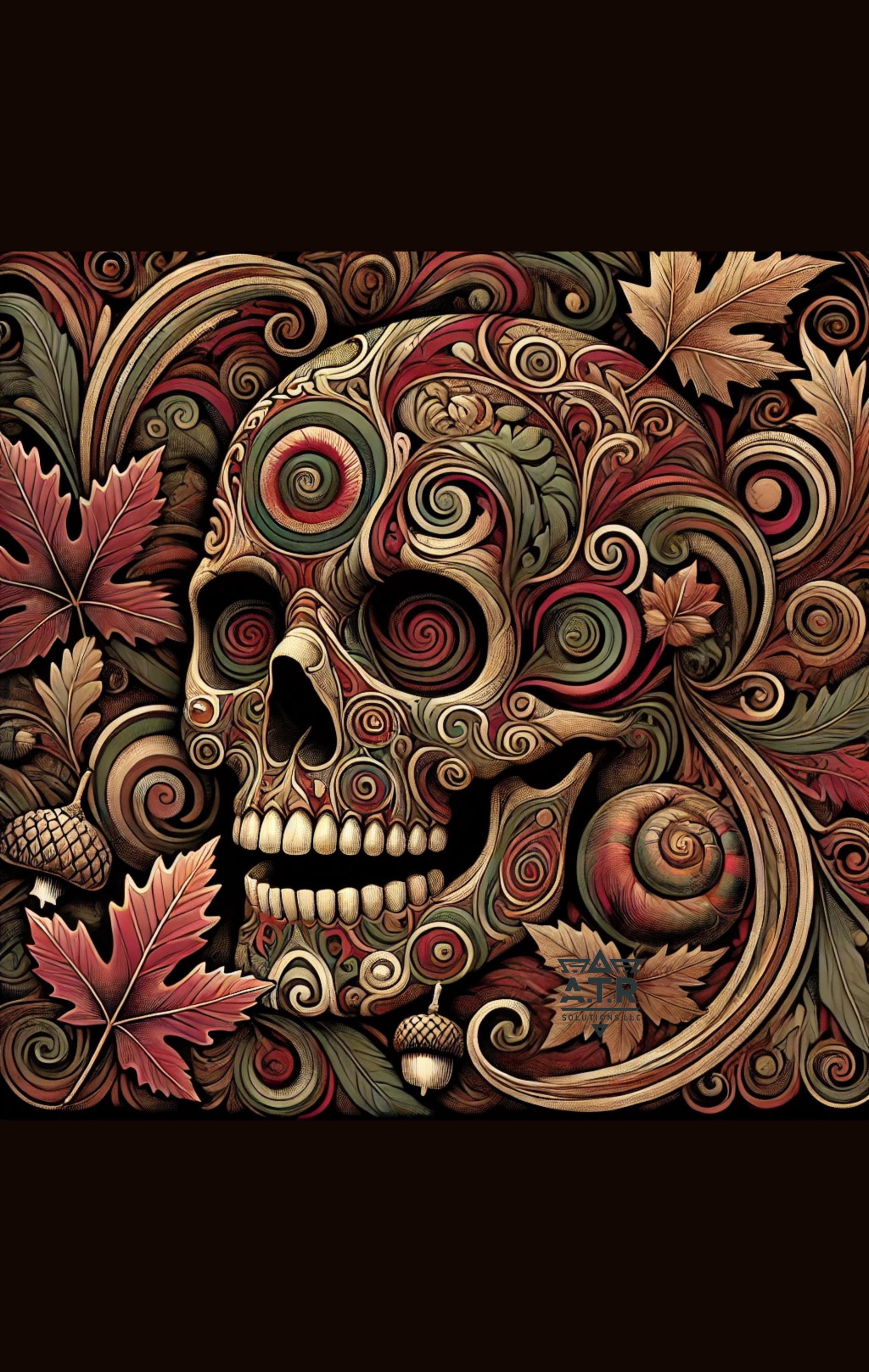 Dark Floral Wall Art- Goth Xmas - Fall Decor With Skulls & Leaves ...