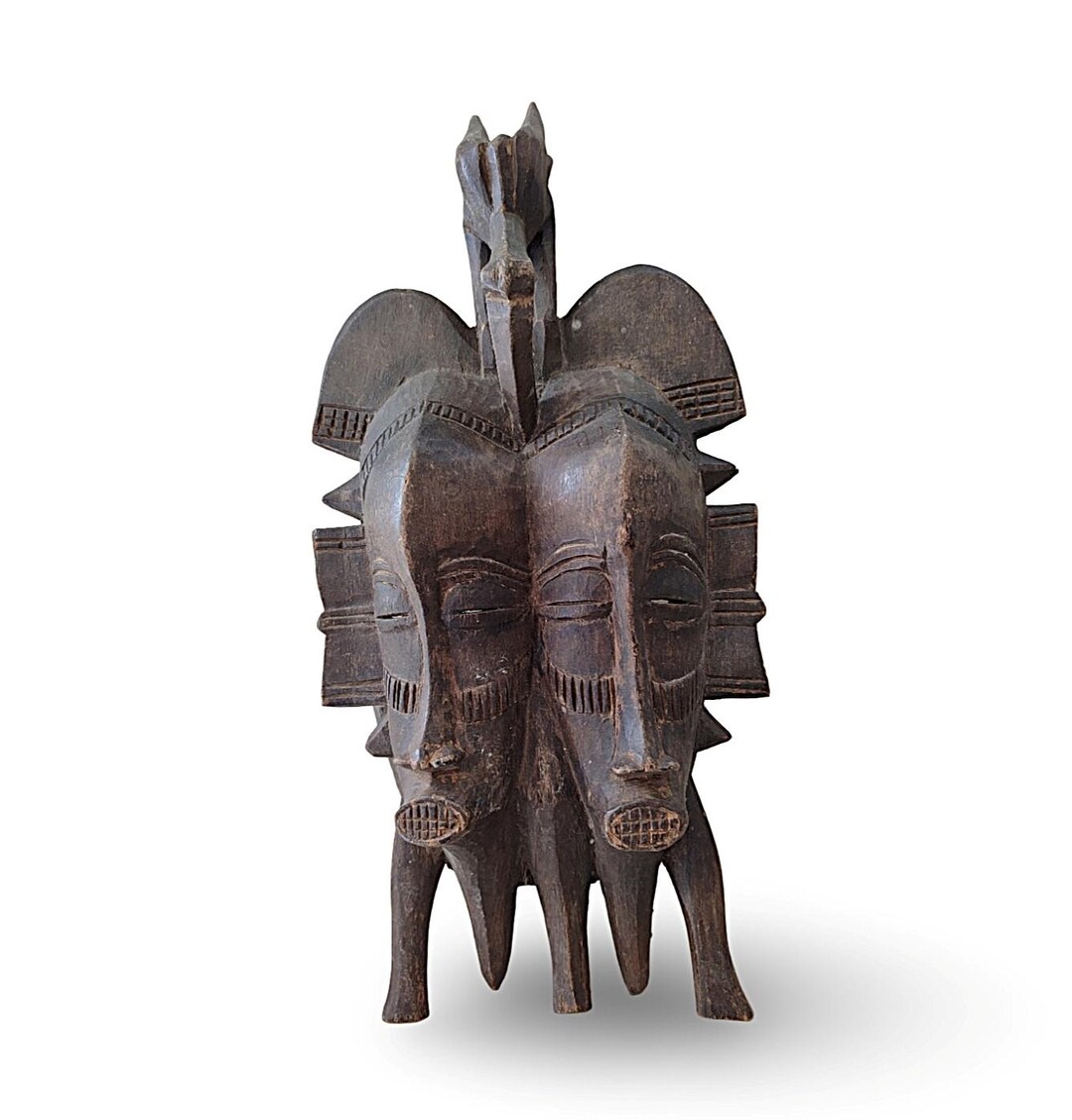 Senoufo Kpelié Mask H 38 Cm Ivory Coast African Tribal Art "janus" Mask ...