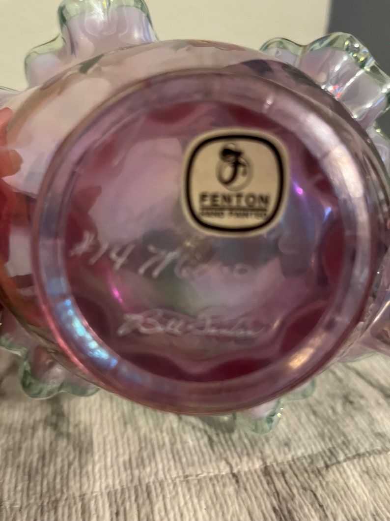 Fenton Signed Hand Painted Iridized Basket. - Etsy