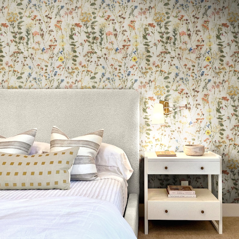 Boho Wildflower Garden Wallpaper, Dried Pressed Wild Flowers ...
