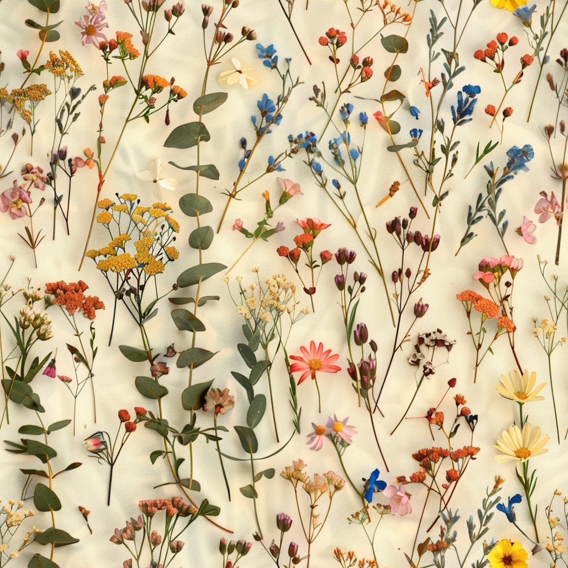 Boho Wildflower Garden Wallpaper, Dried Pressed Wild Flowers ...