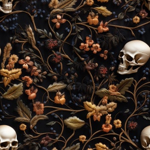 Skull Wallpaper Moody Funky - Gothic William Morris Dark Academia and ...