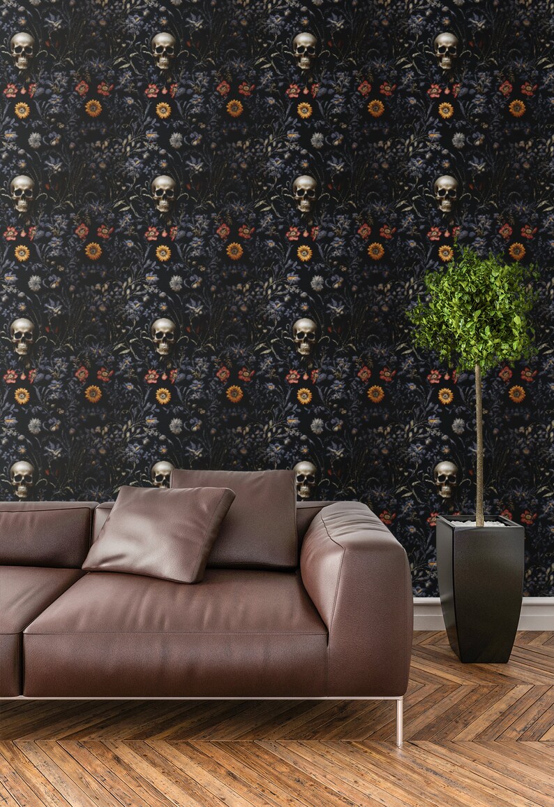 Skull Wallpaper - Dark Funky Wallpaper - William Morris Skull and ...