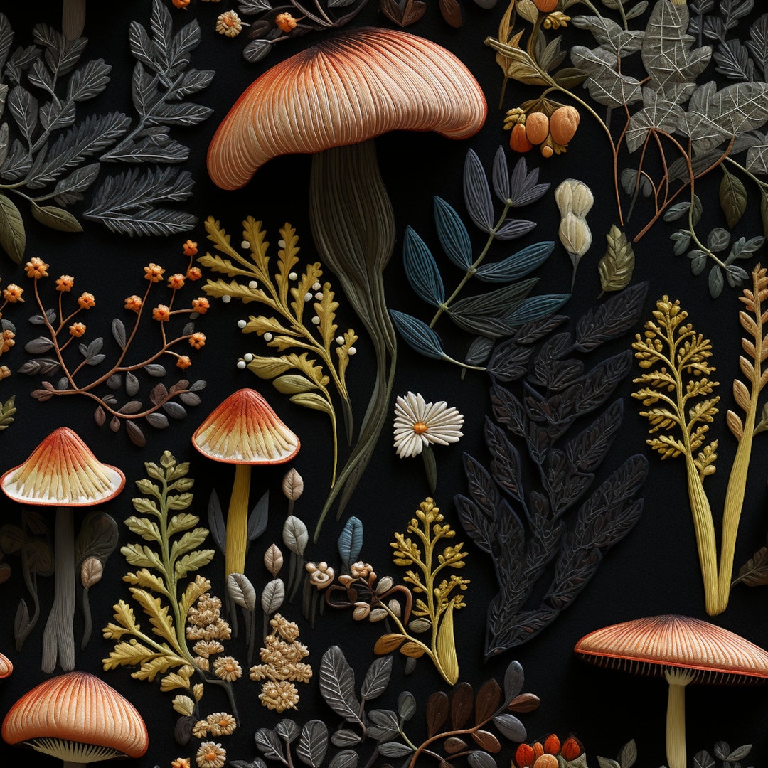 Mushroom Wallpaper - Dark Green Woodland Funky Cottage Core Wallpaper ...