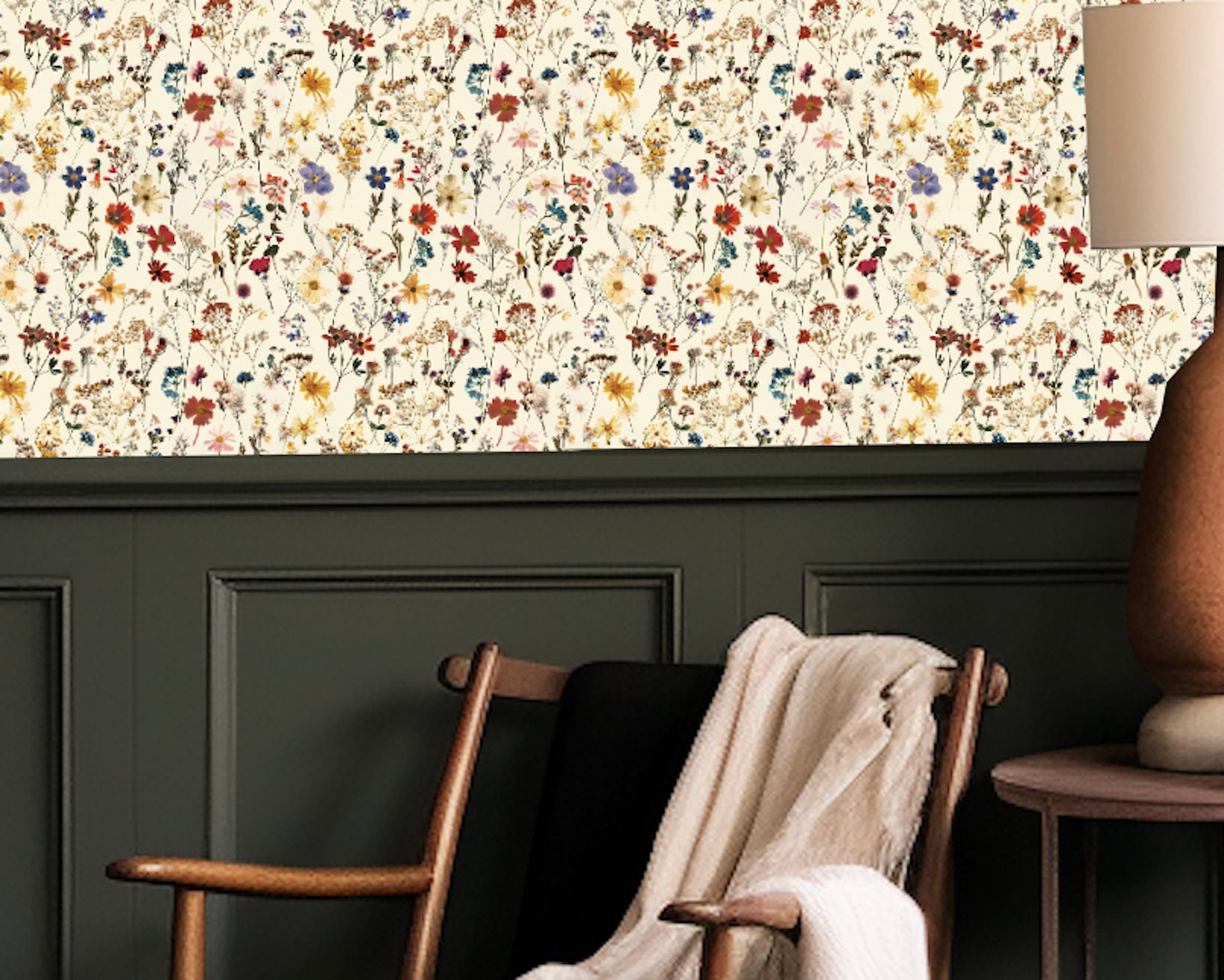 Boho Wildflower Garden Wallpaper, Dried Pressed Wild Flowers ...