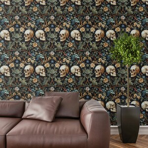 Skull Wallpaper - Dark Funky Wallpaper - William Morris Skull and ...