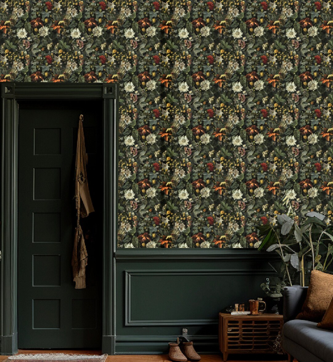 English Garden Flower Wallpaper, Unique Greenery Leaf & Floral ...