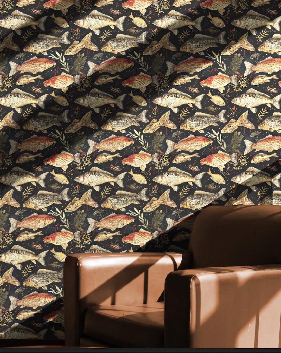 Fish Fishing Dark Wallpaper - Rustic Cabin Lake House Black Nautical ...