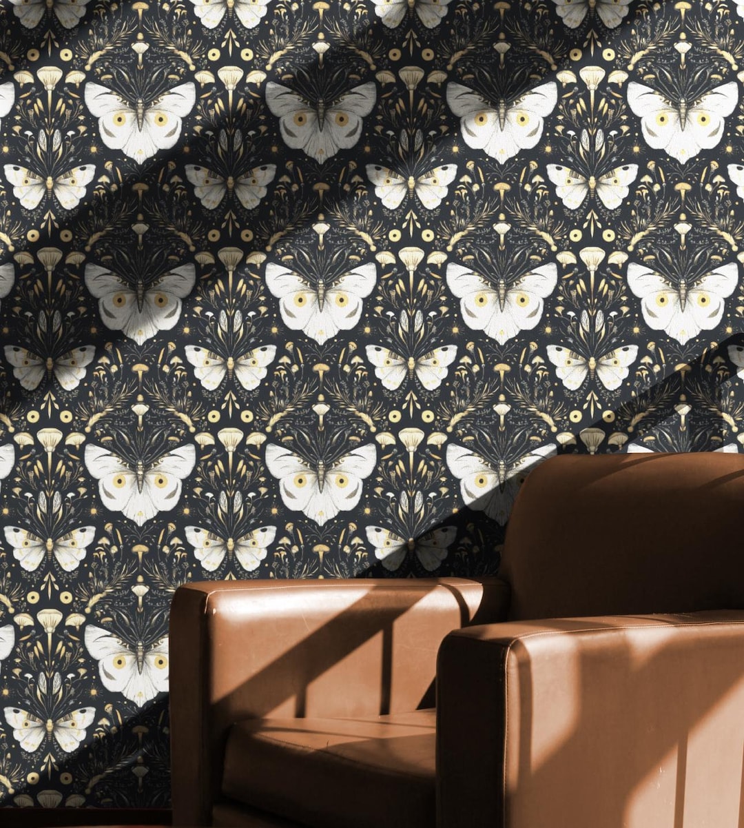 Luna Moth Whimsigoth Wallpaper - Gothic Moody Dark Lunar Mushroom ...
