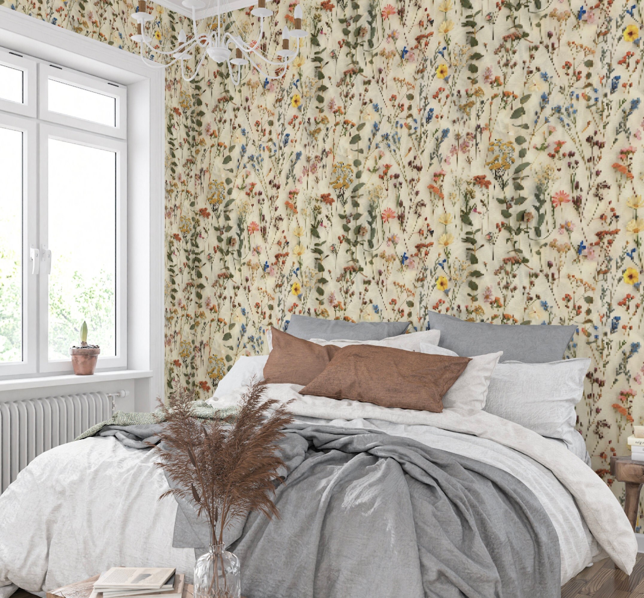 Boho Wildflower Garden Wallpaper, Dried Pressed Wild Flowers ...