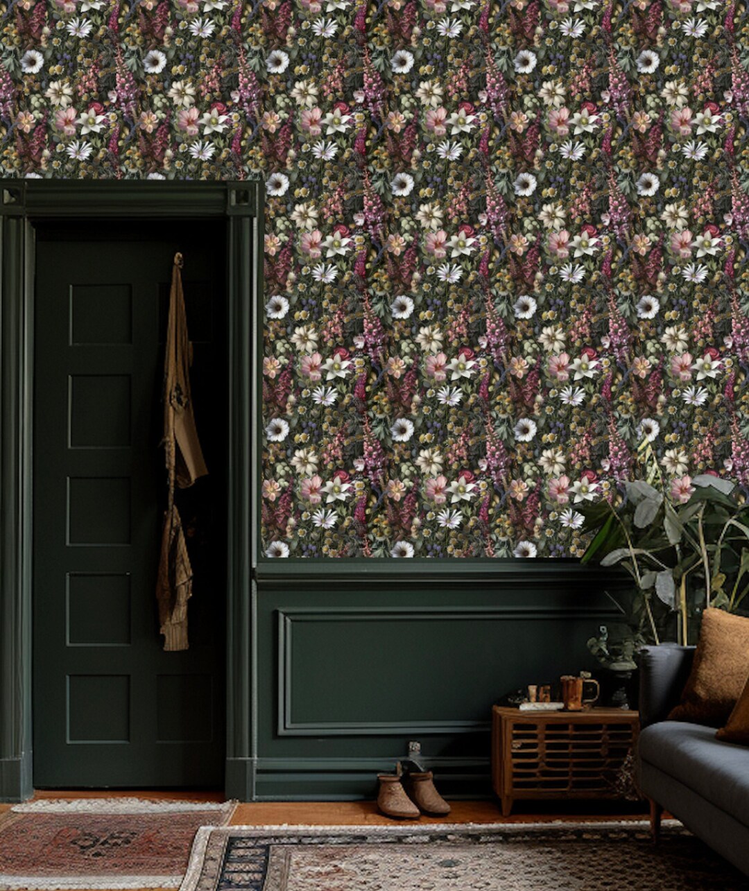English Garden Flower Wallpaper, Unique Greenery Leaf & Floral ...