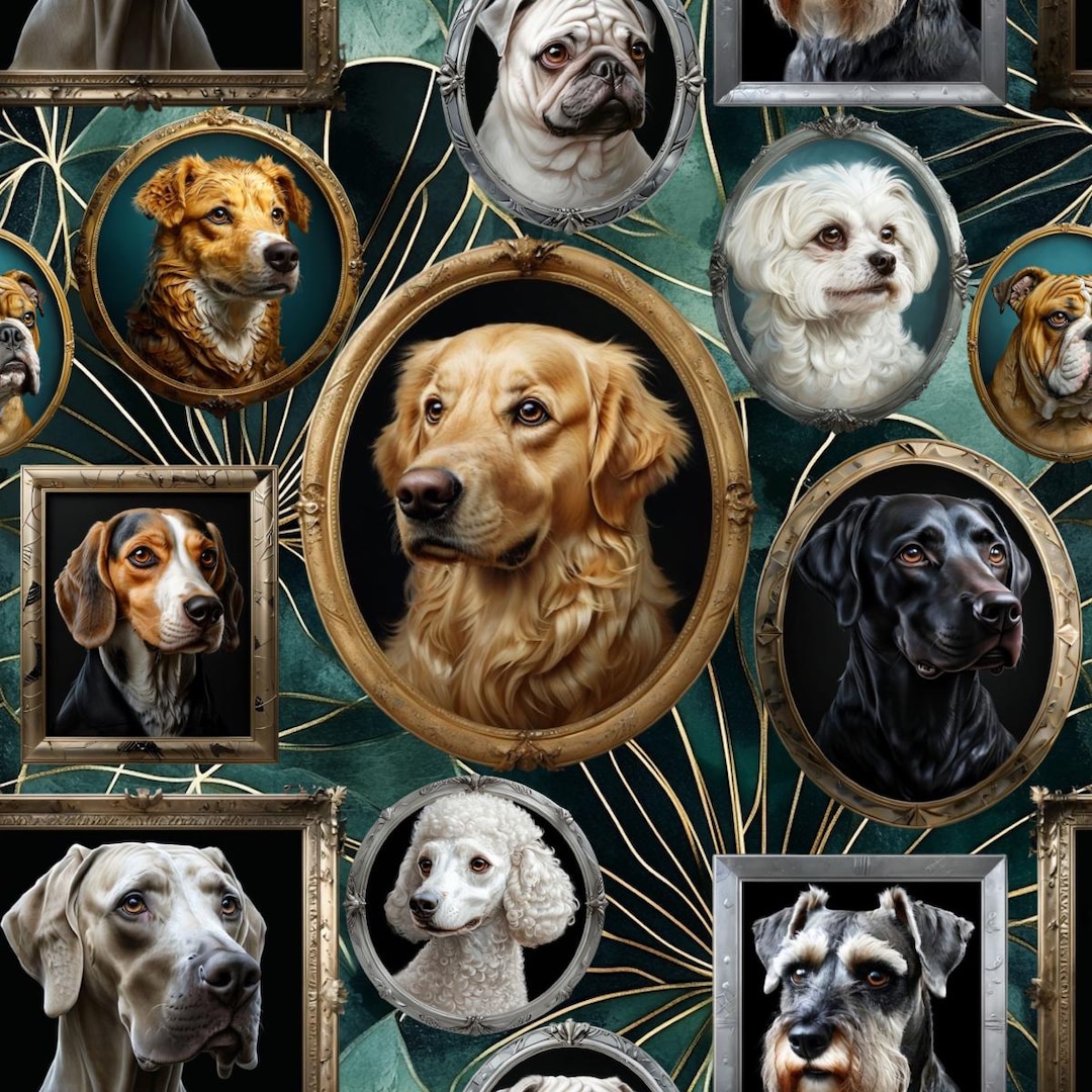 Dog Lover Wallpaper - Fun Whimsical Dark Mural Art With Black Lab Shiba ...