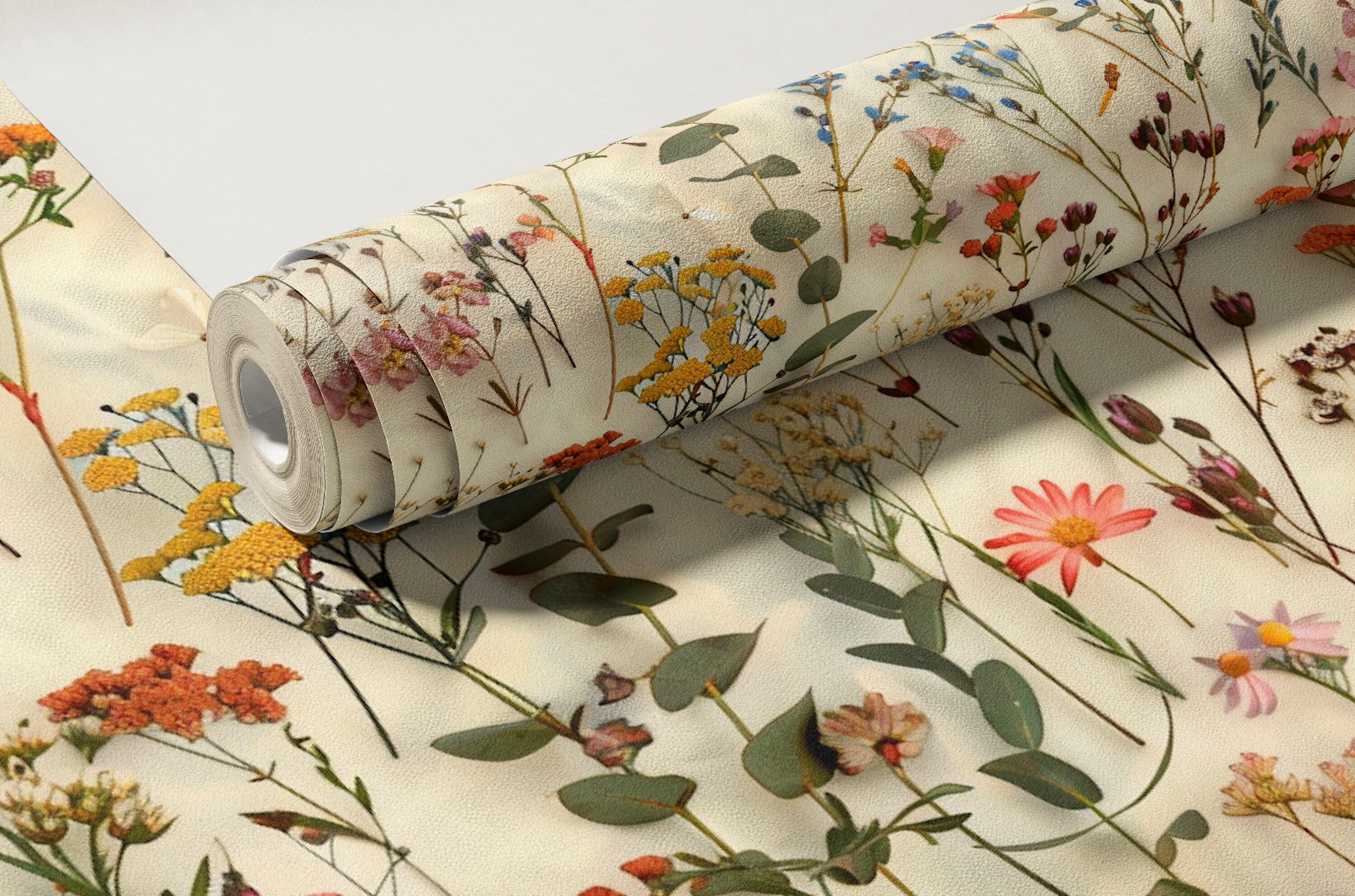 Boho Wildflower Garden Wallpaper, Dried Pressed Wild Flowers ...