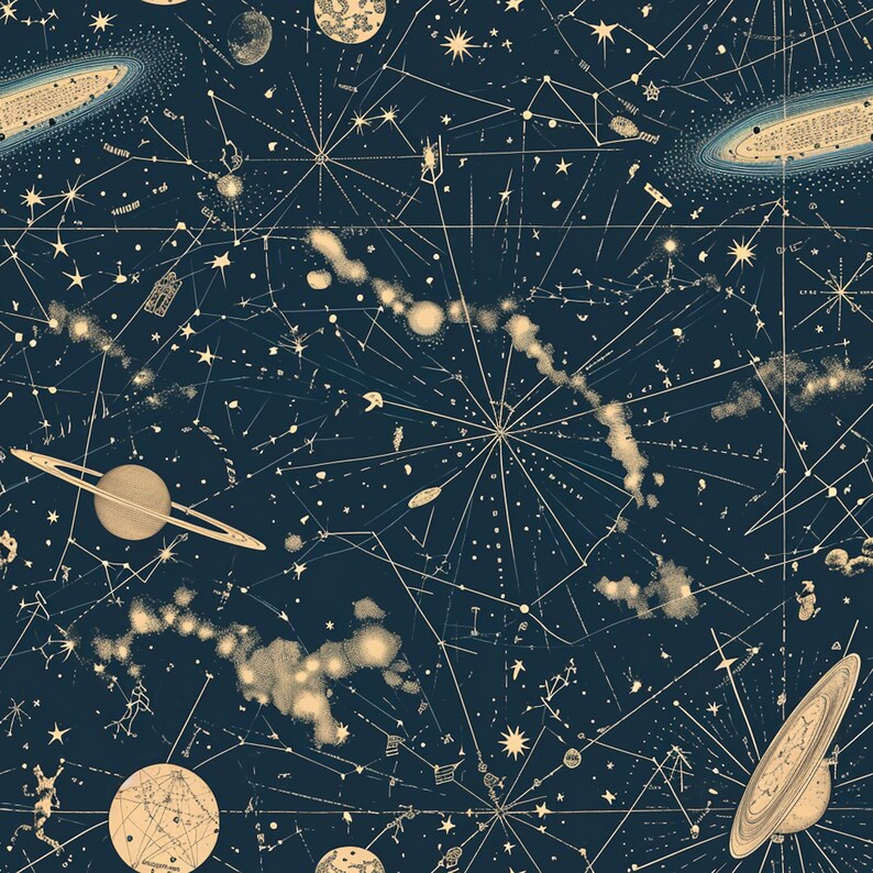 Vintage Star Space Wallpaper, Planets Galaxy Astrological Chart ...