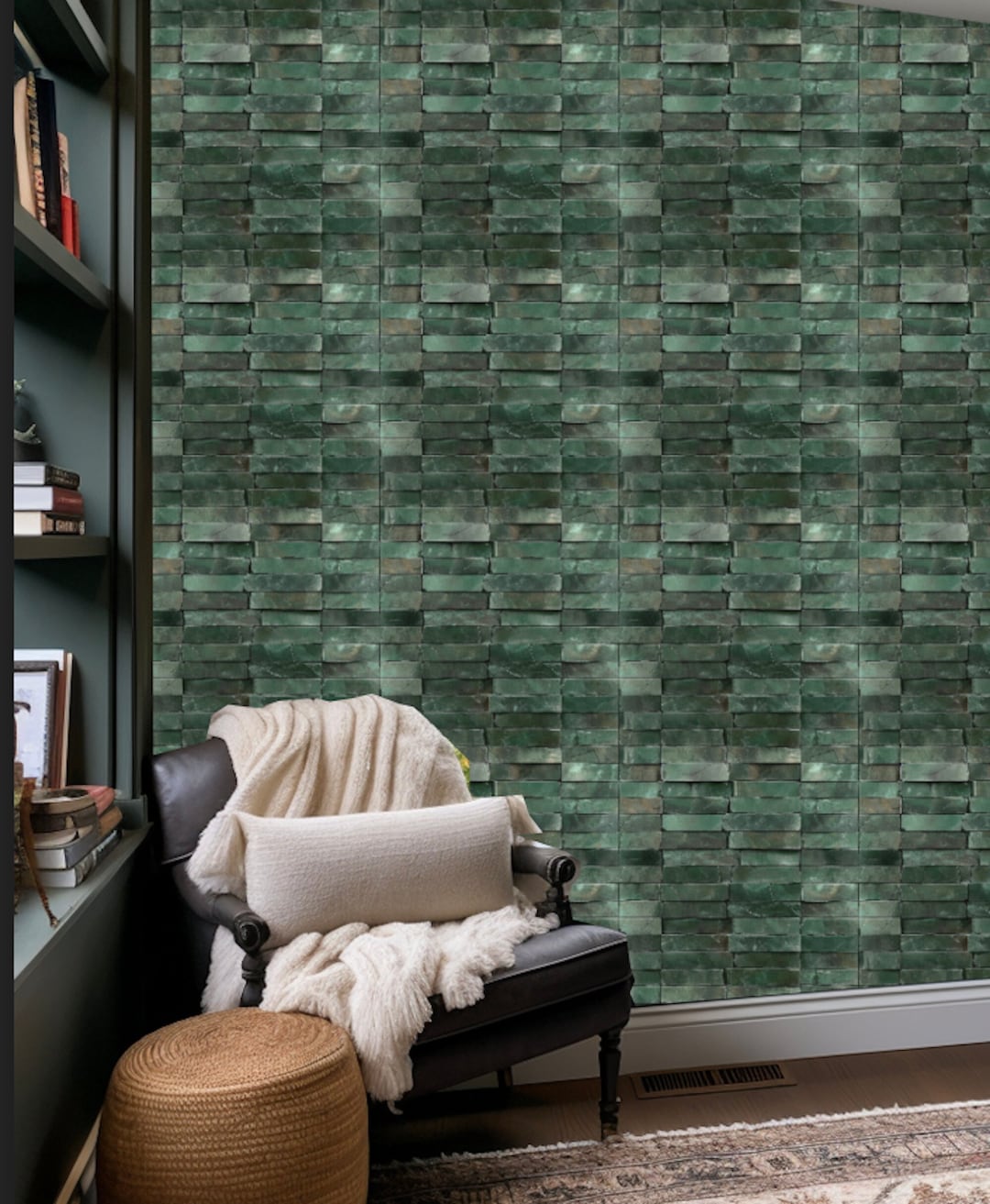 Green Wall Tile Wallpaper, 3d Marble Ceramic Vintage Tiles for Kitchen ...