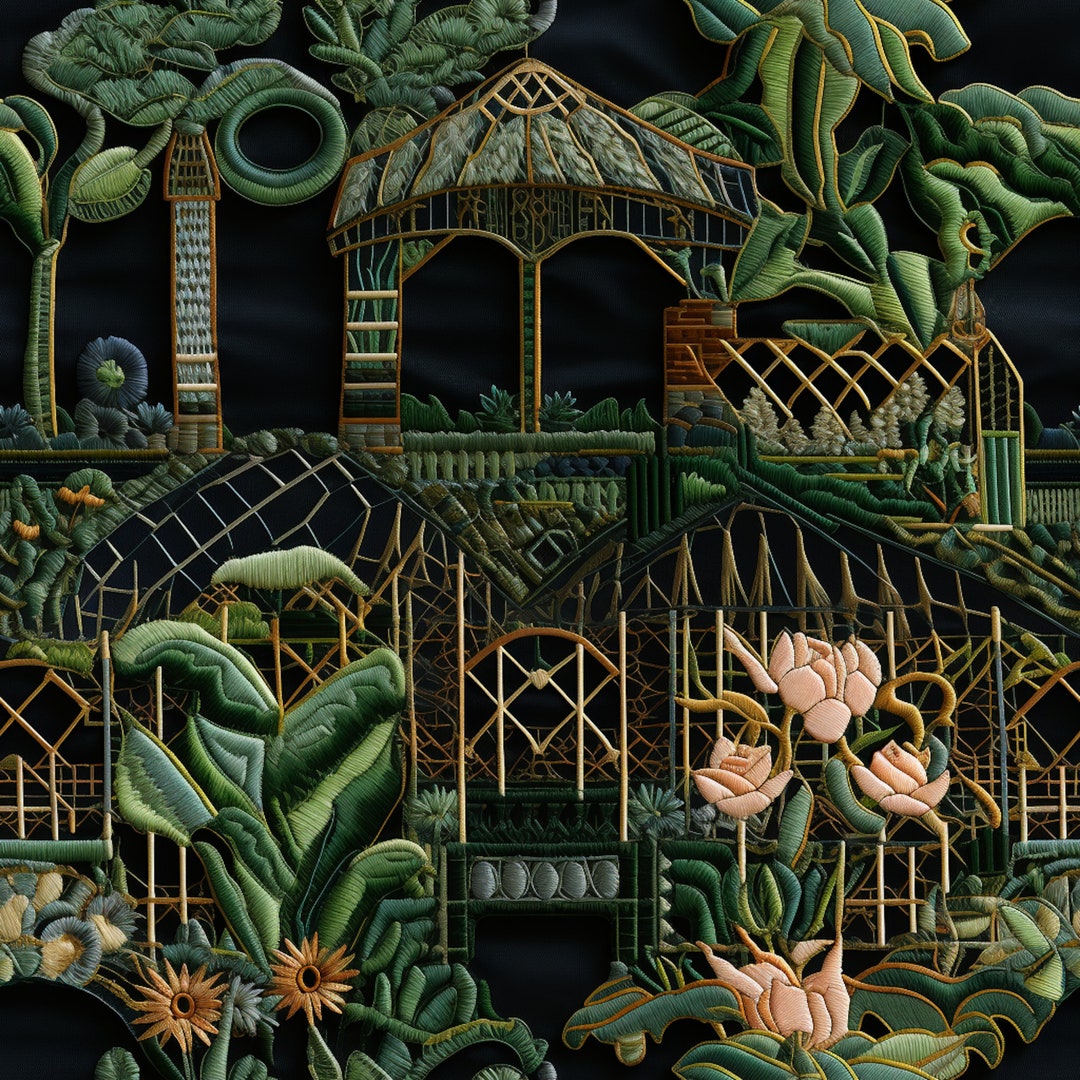 Victorian Greenhouse Wallpaper - Dark Garden and Plant Funky - Vintage ...