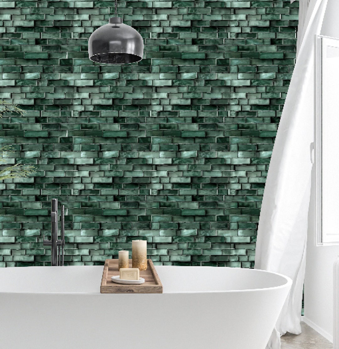 Green Wall Tile Wallpaper, 3d Marble Ceramic Vintage Tiles for Kitchen ...