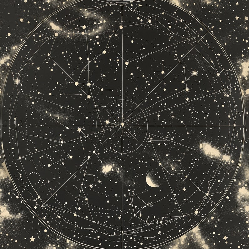 Vintage Star Space Wallpaper, Planets Galaxy Astrological Chart, Black ...
