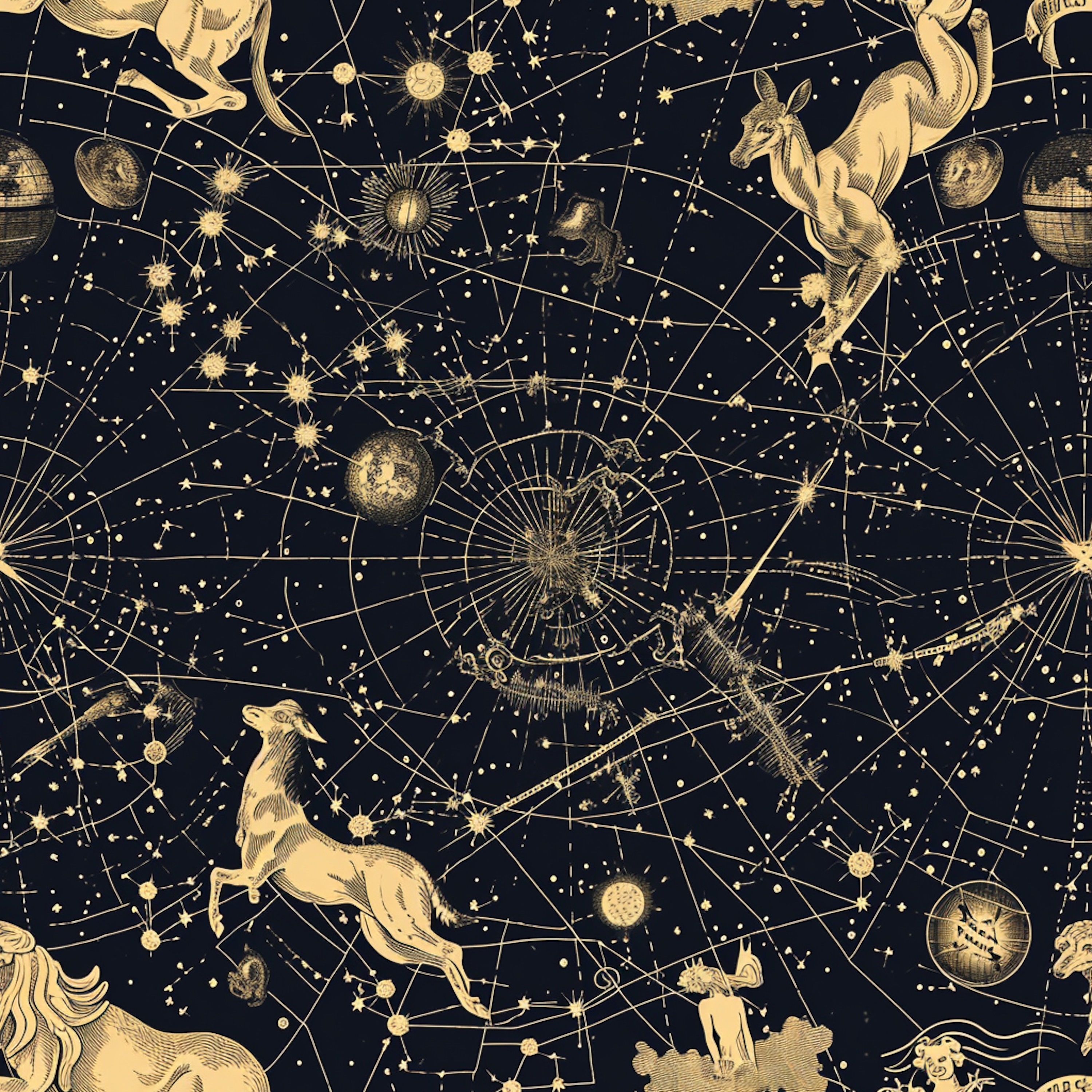 Vintage Star Space Wallpaper, Planets Galaxy Astrological Chart, Black ...