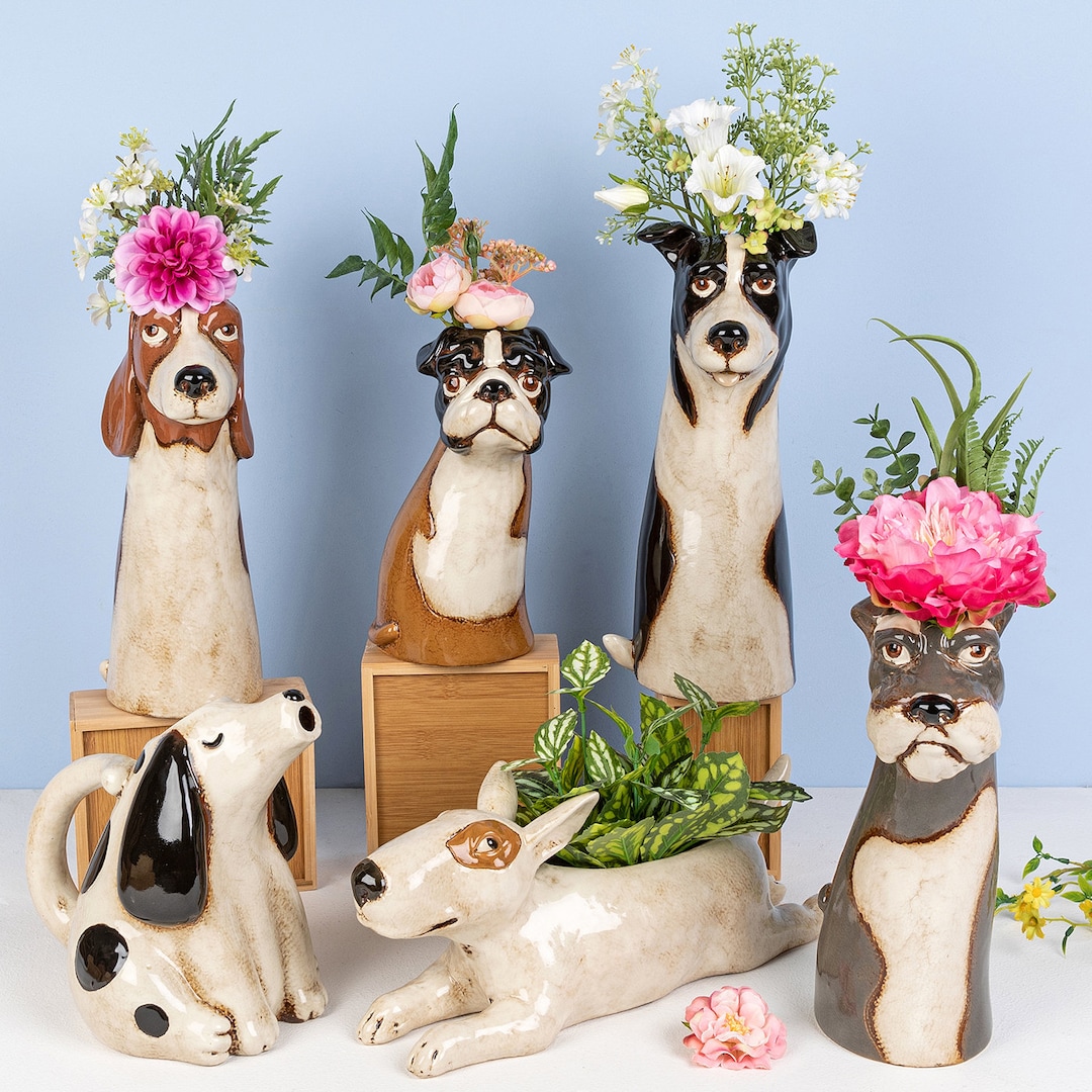 Village Pottery Top Dog Planter Pots Collection Kiln Fired Waterproof ...