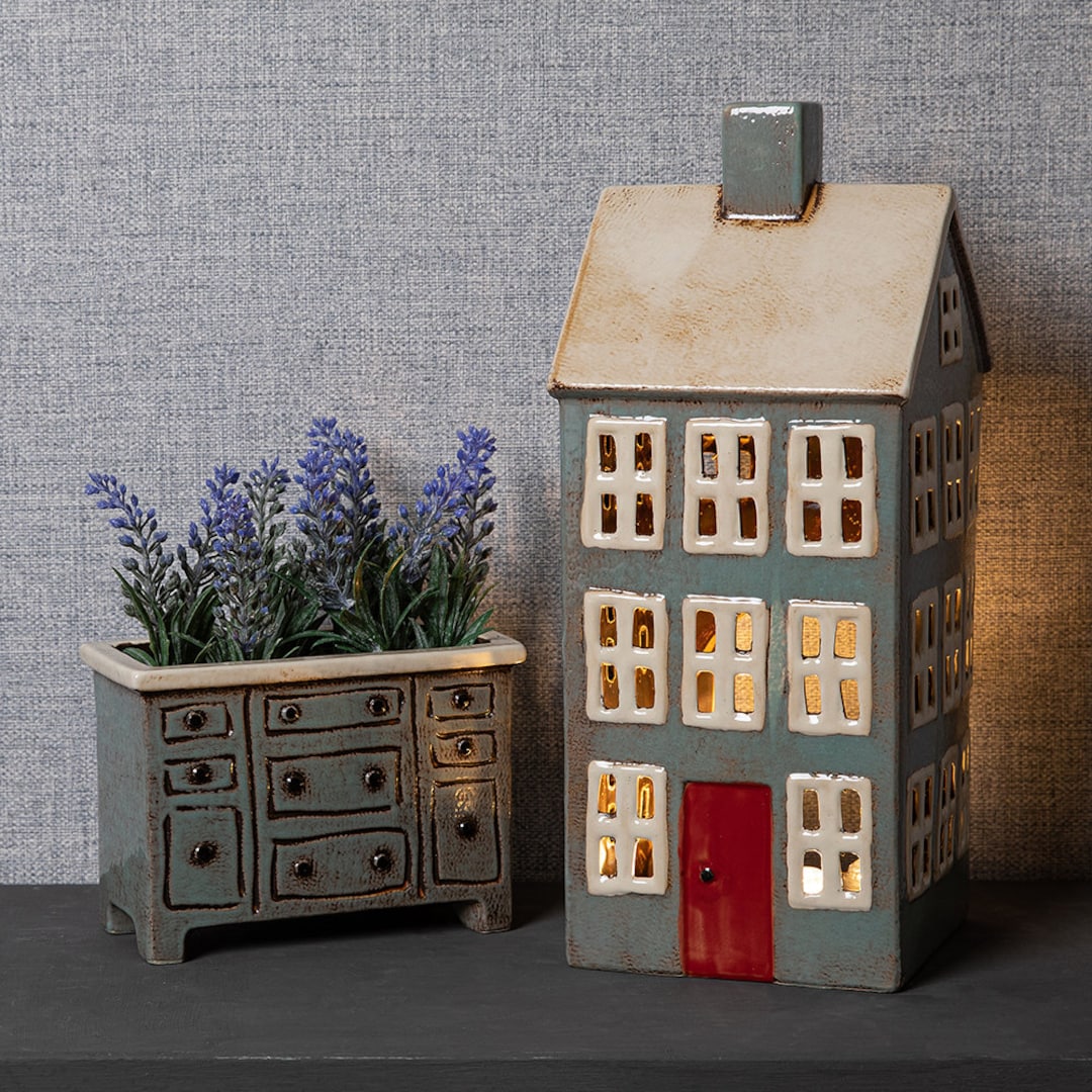 Village Pottery Tall Houses Tealight Holder Collection Hand Painted ...