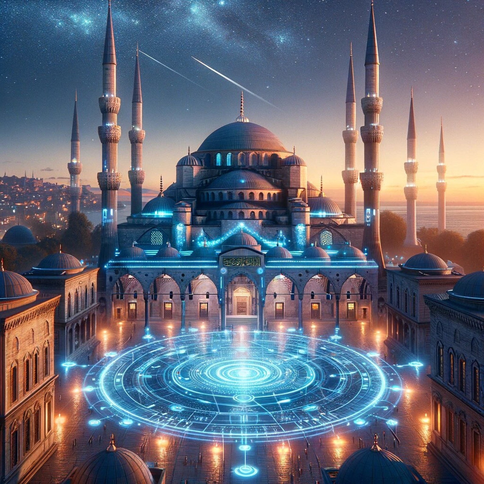 Futuristic Blue Mosque at Dusk Sci-fi Inspired Digital Artwork - Etsy
