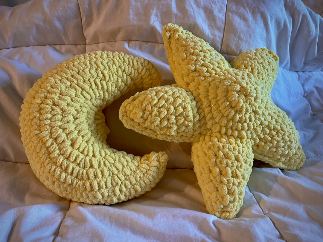Moon and Star Crochet Accent Pillows Stuffies - Etsy