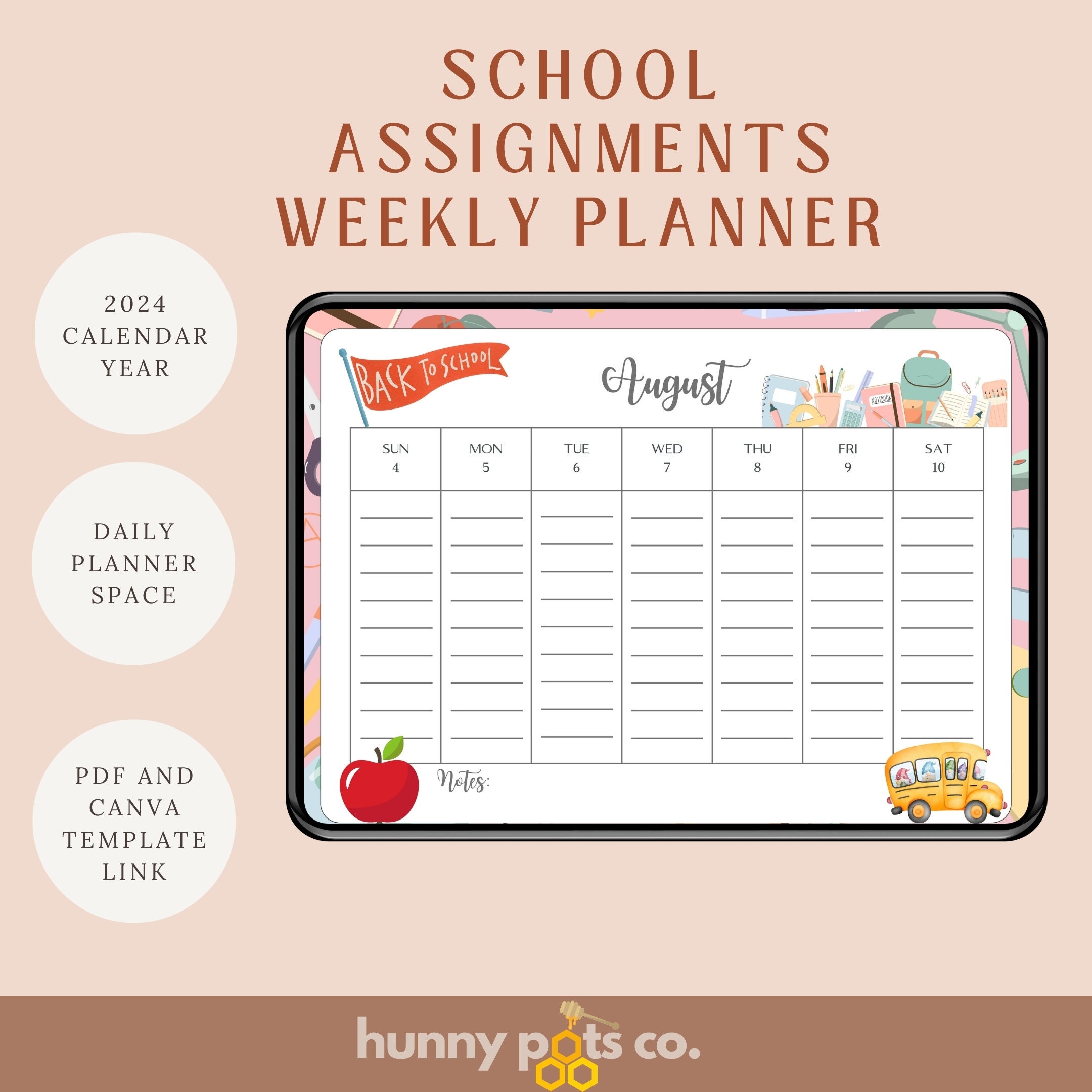 School Weekly Calendar, 2024 Printable Planner, Weekly Planner 2024 ...