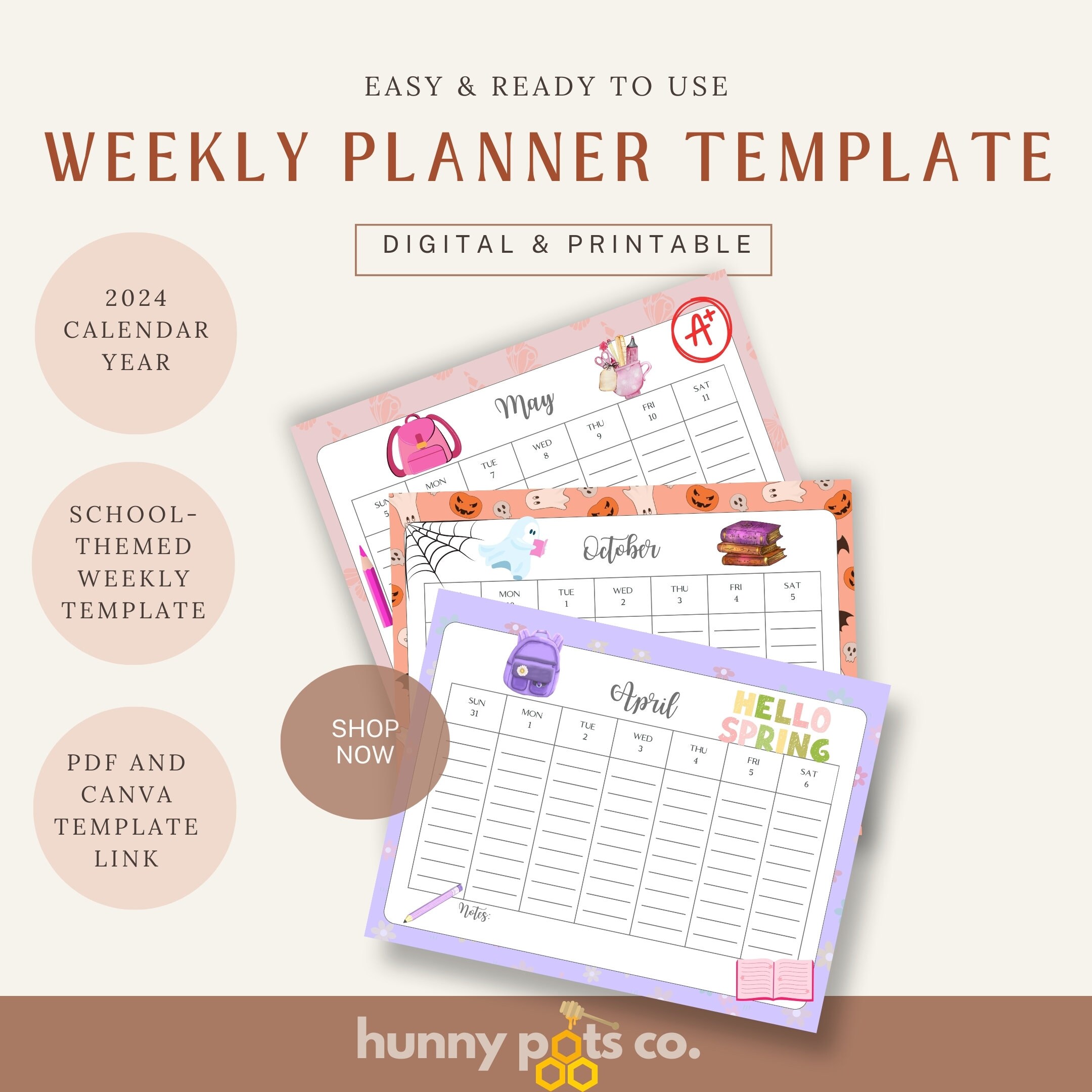 School Weekly Calendar, 2024 Printable Planner, Weekly Planner 2024 ...