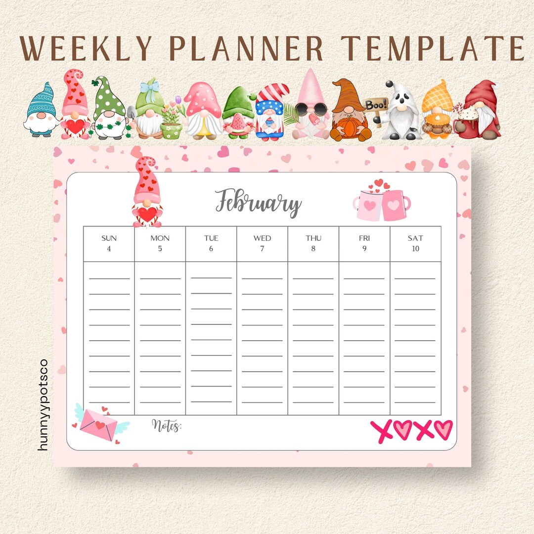 Weekly Calendar Printable 2024 Weekly Digital Planner, Weekly Meal ...