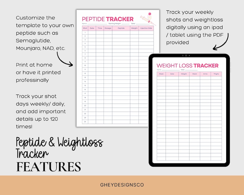 GLP1 Tirzepatide Tracker, Injection Shot Peptide Tracker, Weight Loss ...