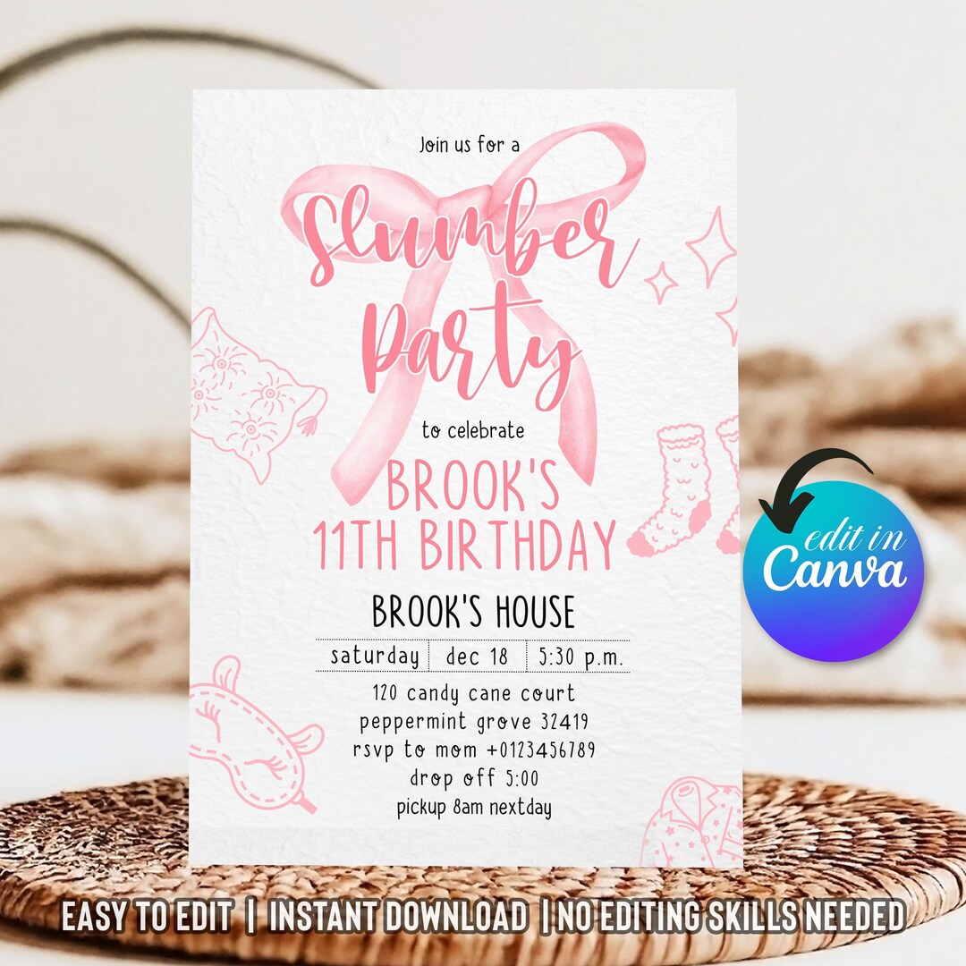Birthday Slumber Party Invitation, Coquette Sleepover Birthday ...