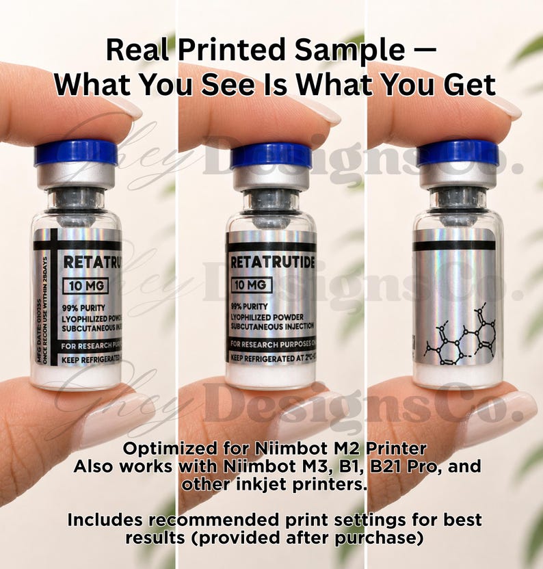 Niimbot Peptide Label Template, Retatrutide Peptide Label, Editable ...
