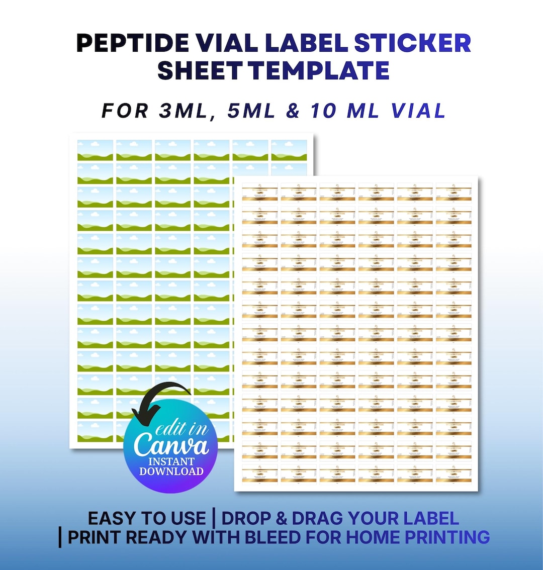 Peptide Label Template Sticker Sheet, Peptide Vial Labels Sheet, Vial ...