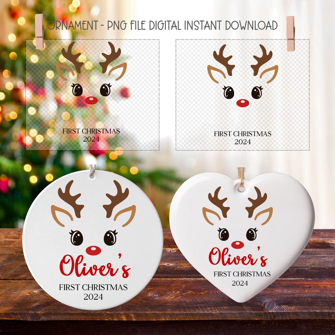 Personalized Reindeer Ornament PNG, Christmas Sublimation Design ...