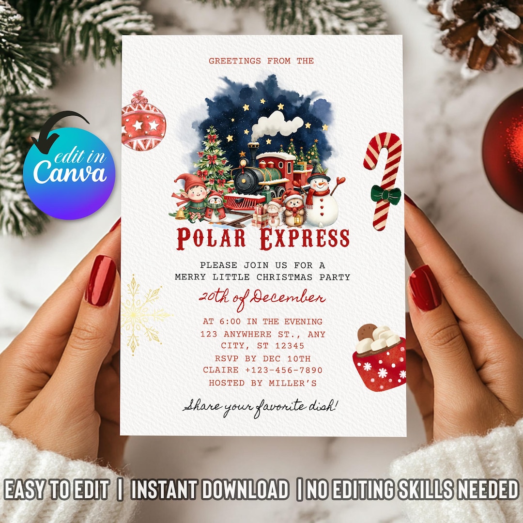 Polar Express Christmas Party Invitation Canva Template, Kidmas Party ...