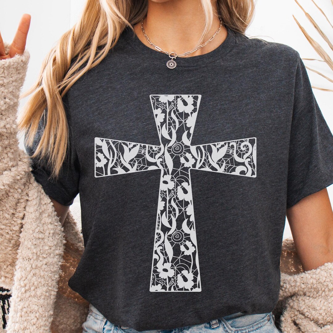 White Cross Lace Pattern Png Design, Christian Shirt Png Design ...