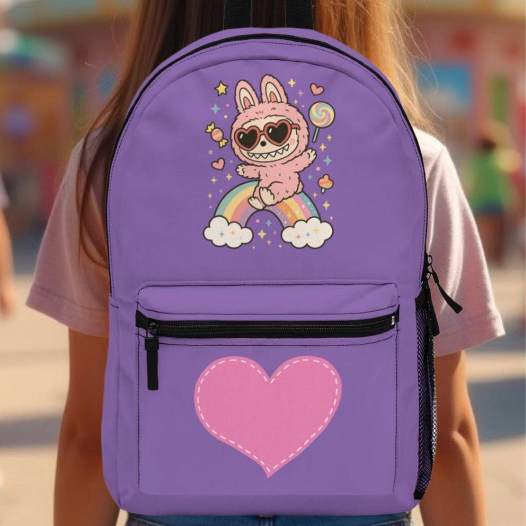 Labubu Print Backpack, Purple Girls Backpack, School Supplies, Back to ...