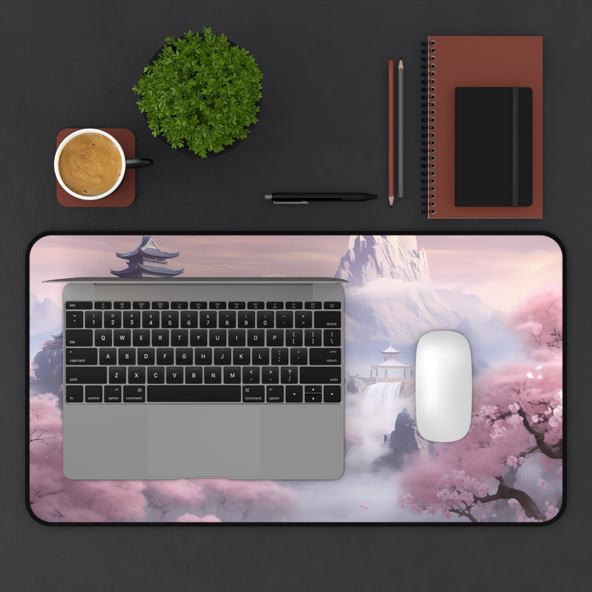 Dreamy Japanese Temple Sakura Desk Mat Asian-inspired Mouse Pad for ...
