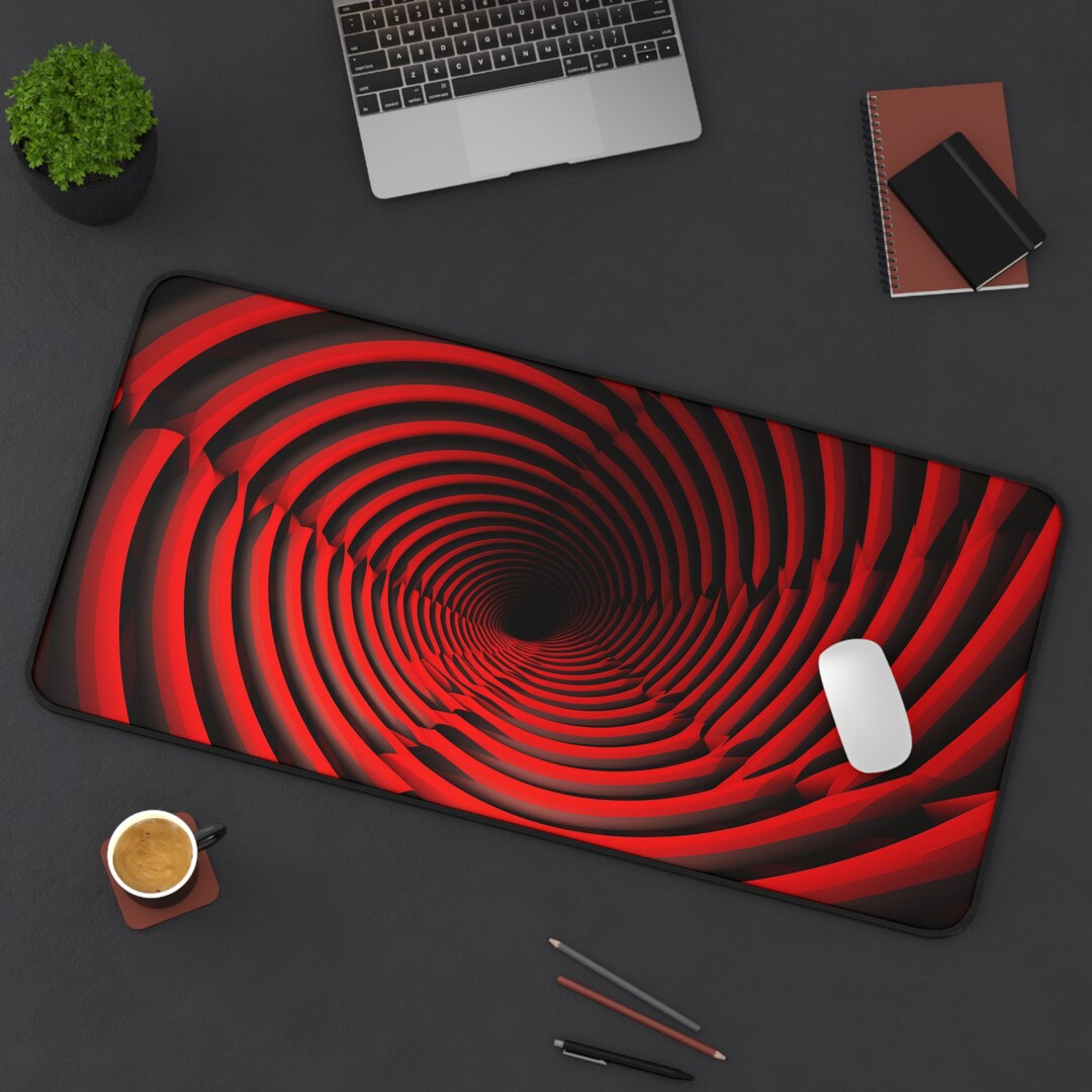 Hypnotic Red Optical Illusion Desk Mat / Mouse Pad Mirage Hallucination ...
