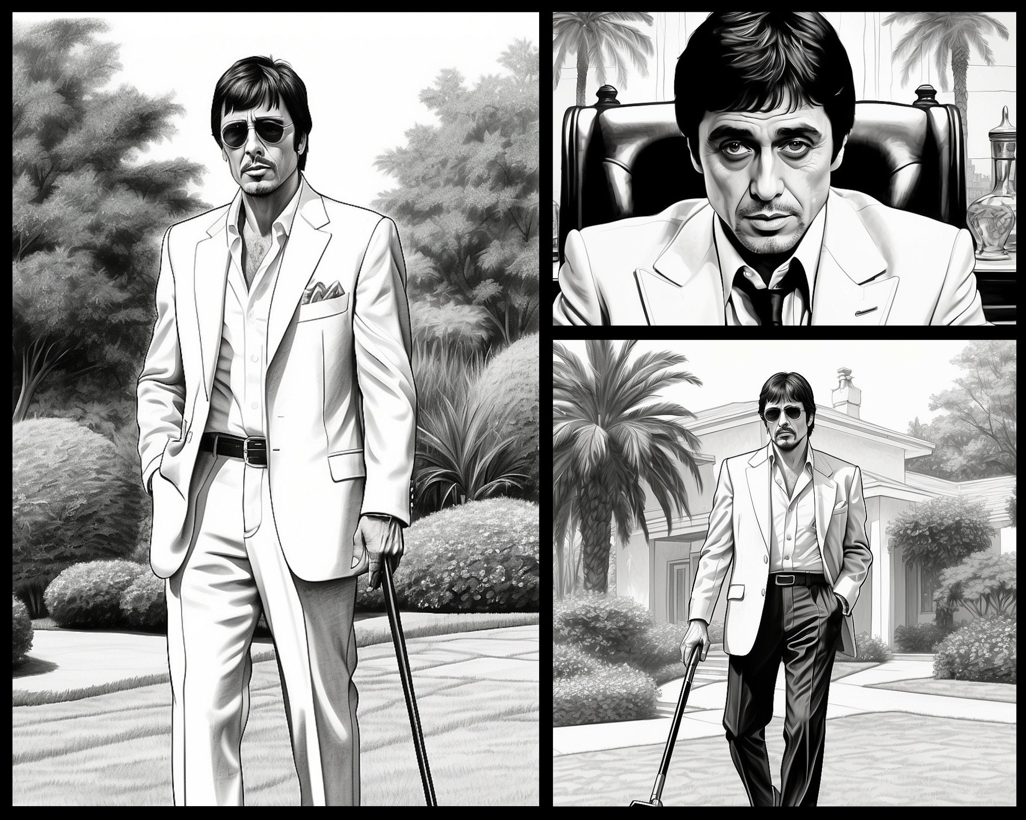 Scarface Malvorlagen Für Erwachsene Und Für Kinder Graustufen Ausmalen ...