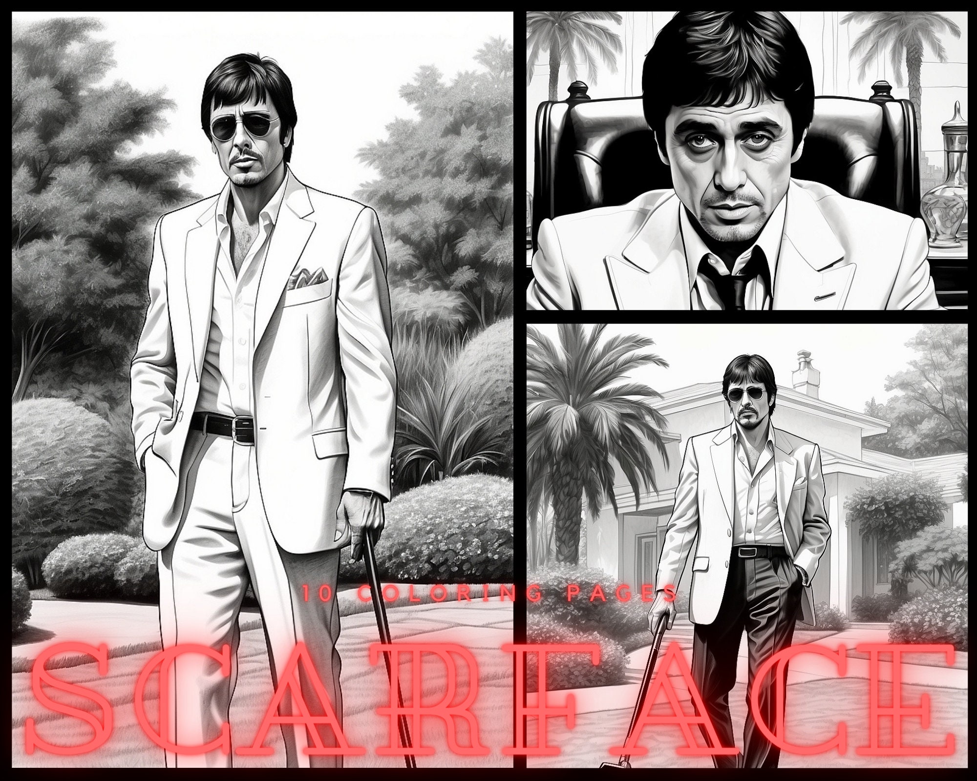 Scarface Malvorlagen Für Erwachsene Und Für Kinder Graustufen Ausmalen ...