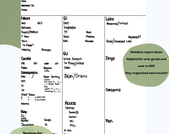 CVICU Brain and Report Sheet Day Shift - Etsy