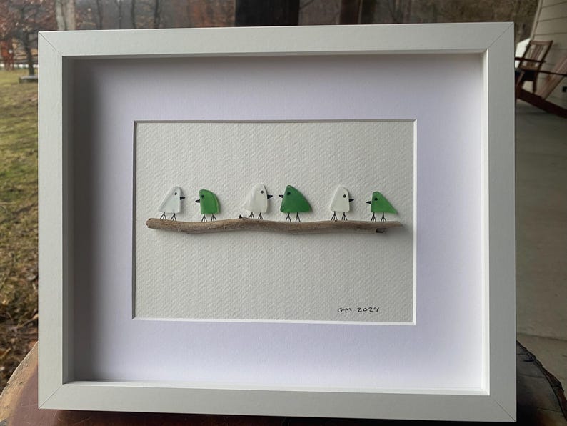 Sea Glass and Driftwood Art, Birds on A Branch, Original, Beach Glass ...