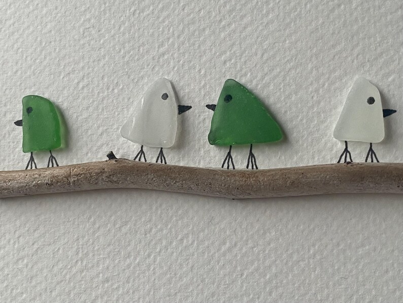 Sea Glass and Driftwood Art, Birds on A Branch, Original, Beach Glass ...